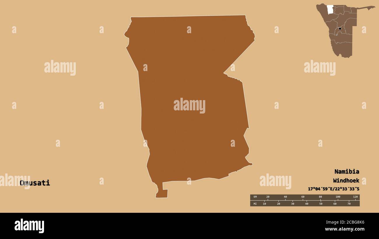 Shape of Omusati, region of Namibia, with its capital isolated on solid ...