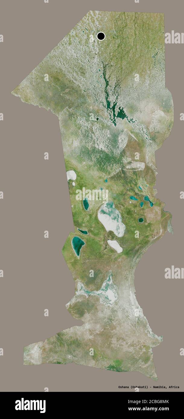 Shape of Oshana, region of Namibia, with its capital isolated on a ...