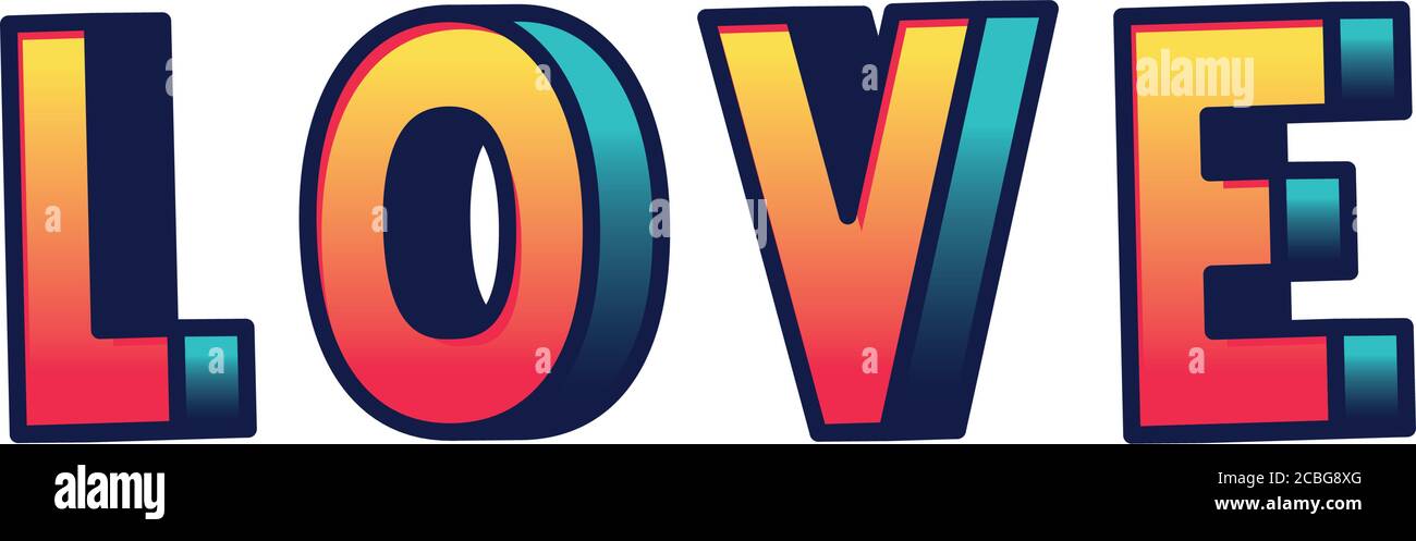 love lettering design, typography retro and comic theme Vector ...