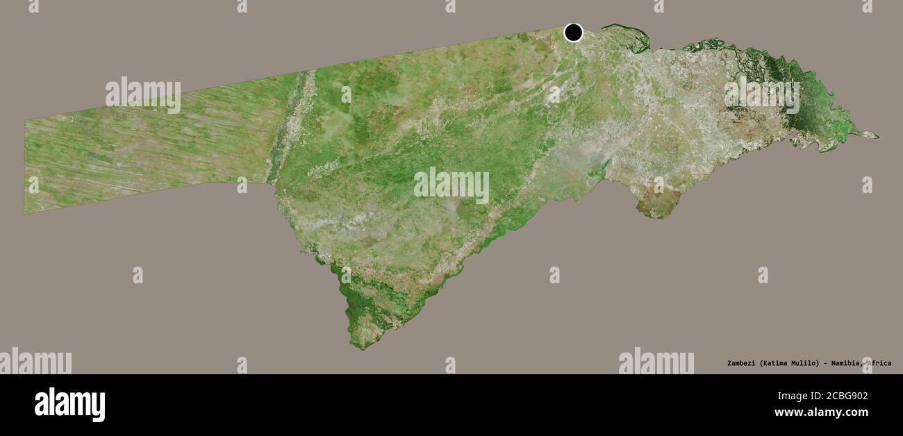 Shape of Zambezi, region of Namibia, with its capital isolated on a ...