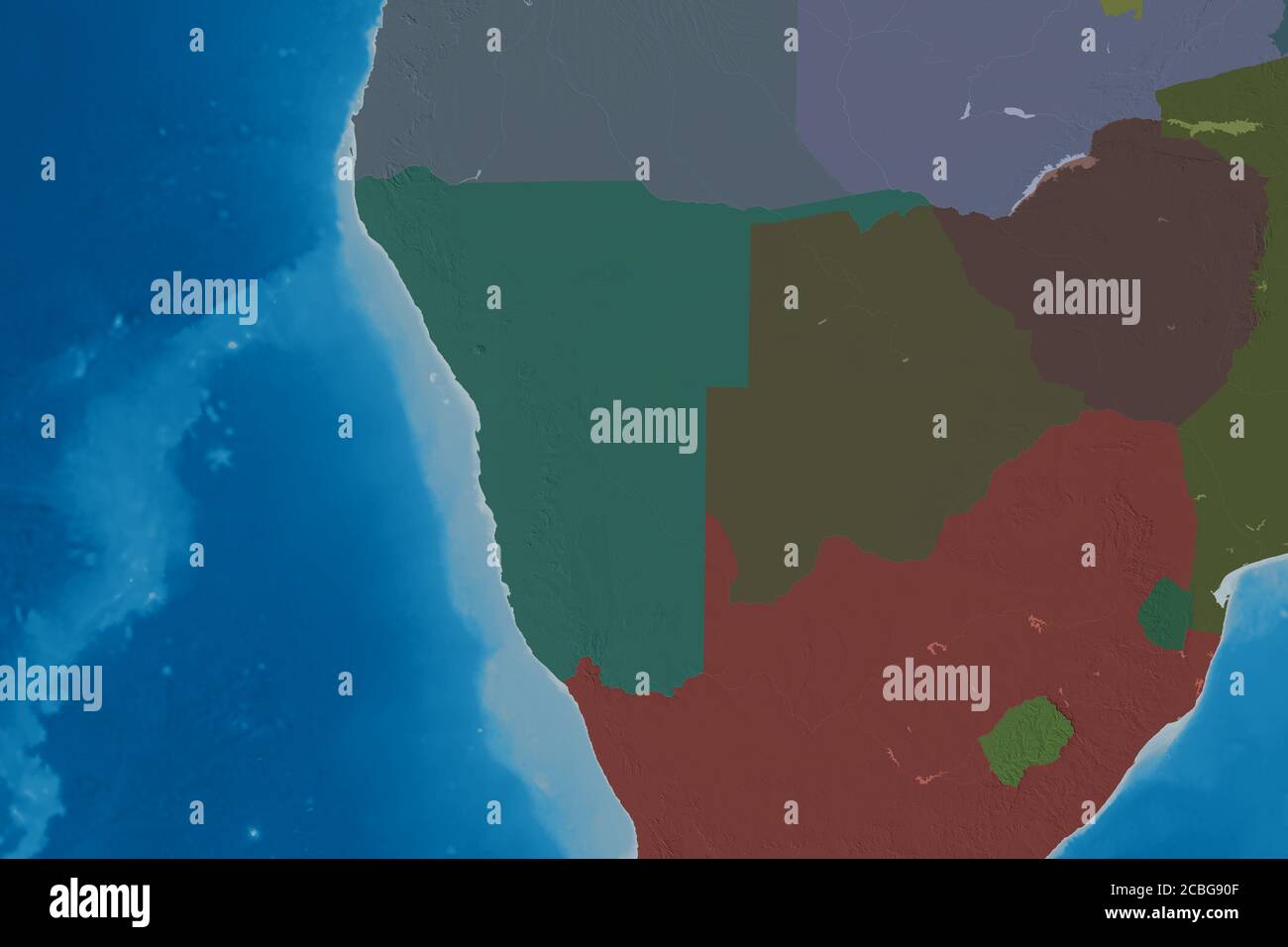 Extended area of Namibia. Colored elevation map. 3D rendering Stock ...