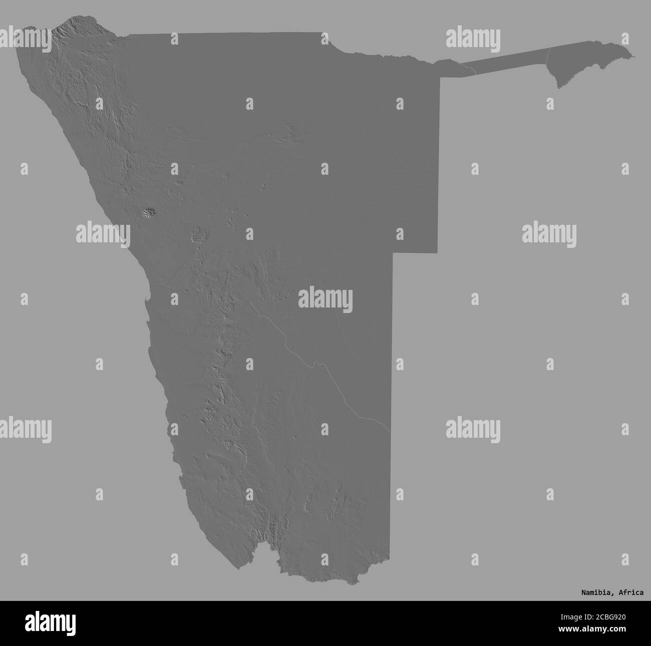 Shape of Namibia with its capital isolated on a solid color background ...