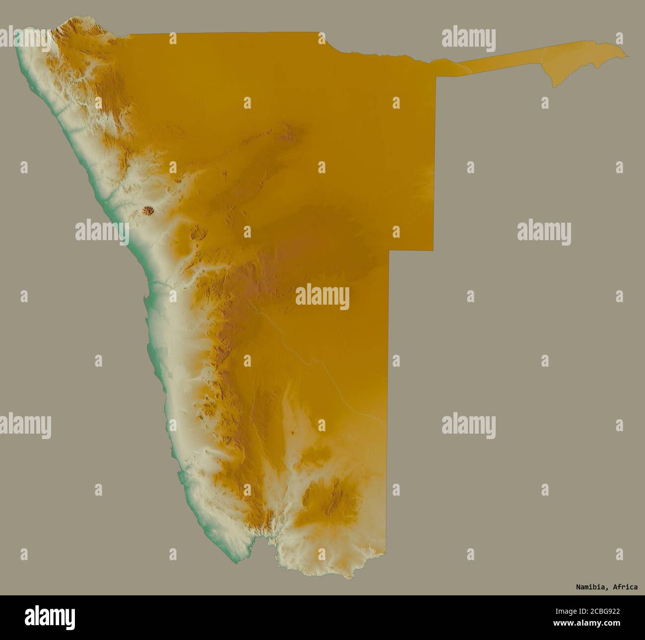 Shape of Namibia with its capital isolated on a solid color background ...