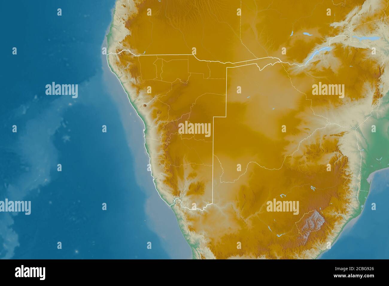 Extended area of Namibia with country outline, international and ...