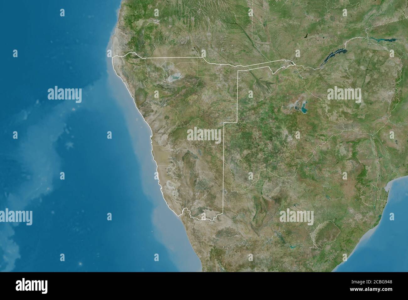 Extended area of Namibia with country outline, international and ...