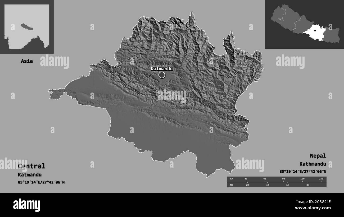 Shape of Central, development region of Nepal, and its capital ...