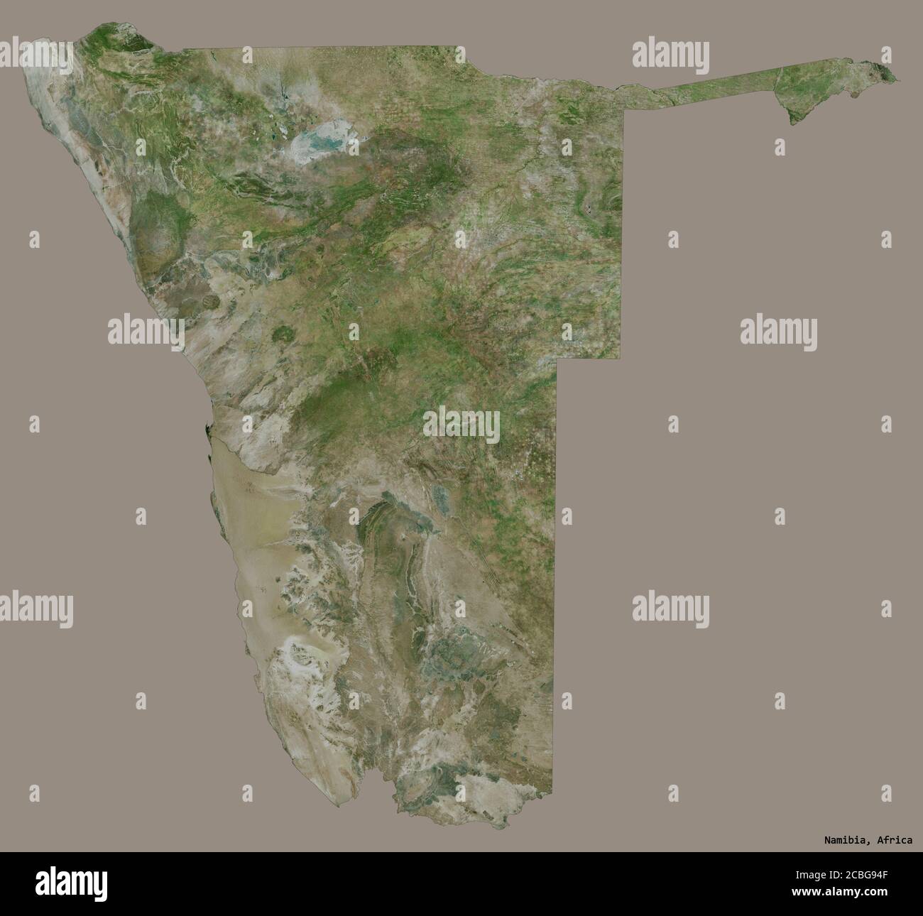Shape of Namibia with its capital isolated on a solid color background ...