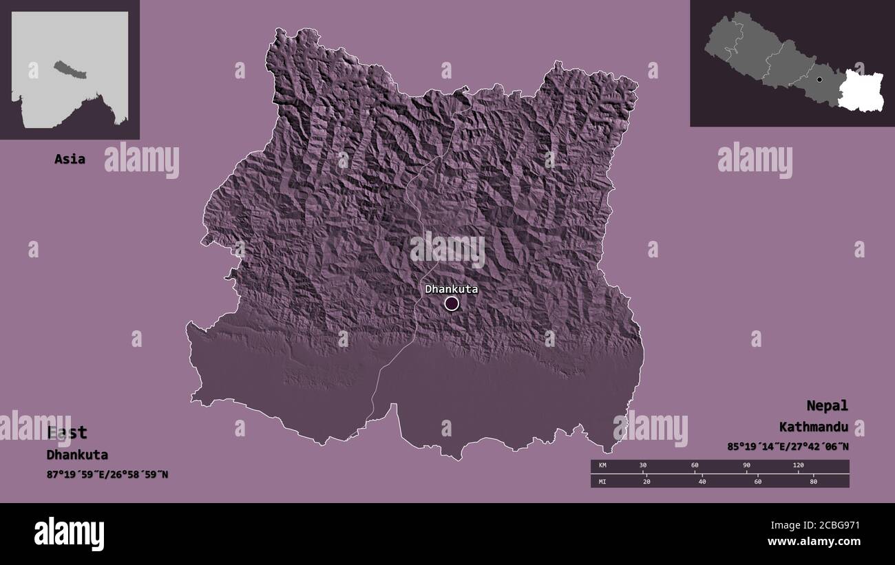 Shape of East, development region of Nepal, and its capital. Distance ...