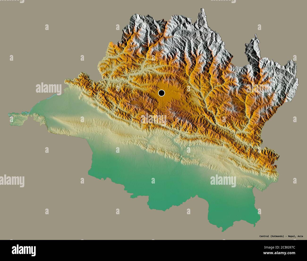 Shape of Central, development region of Nepal, with its capital ...