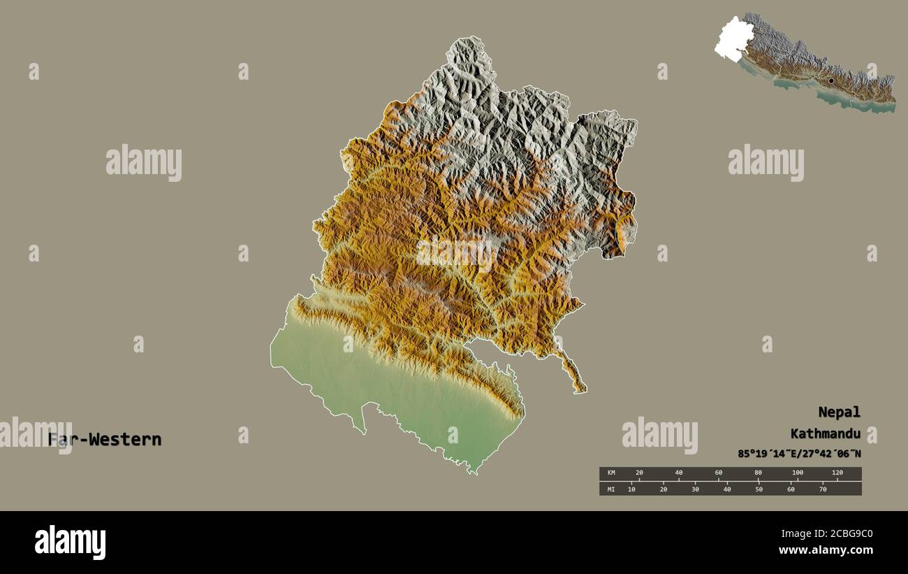 Shape of Far-Western, development region of Nepal, with its capital ...
