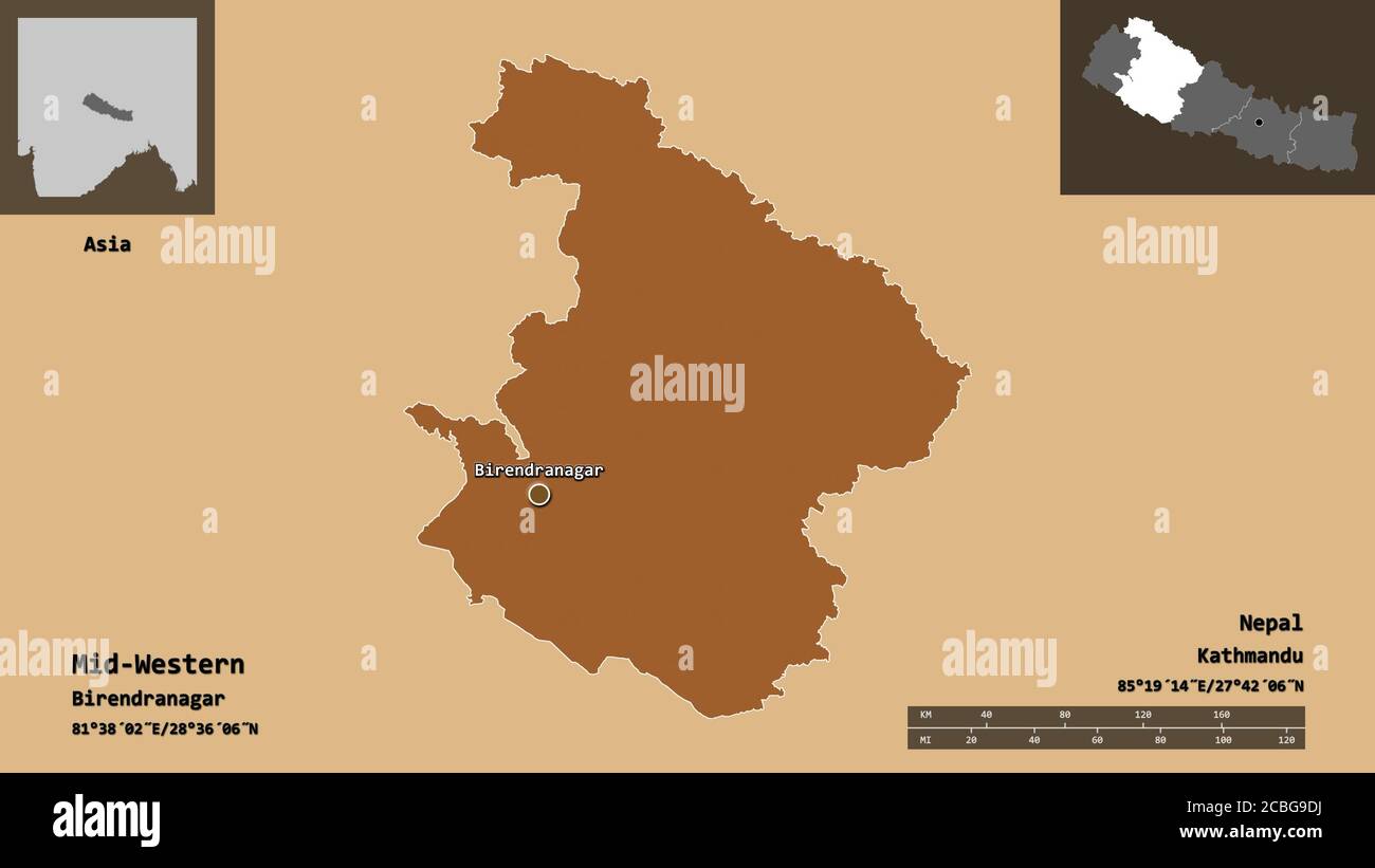 Shape of Mid-Western, development region of Nepal, and its capital ...