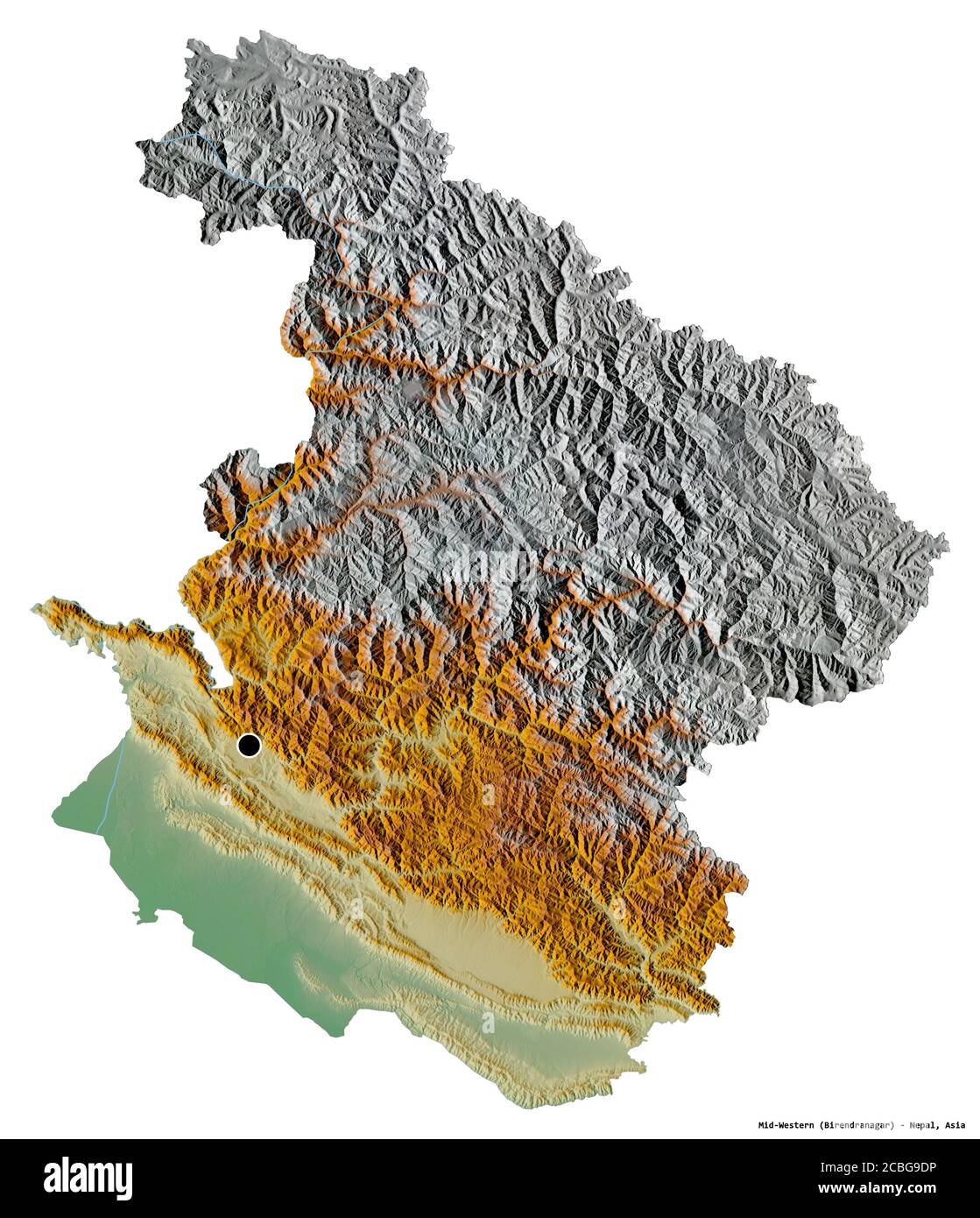 Shape of Mid-Western, development region of Nepal, with its capital ...