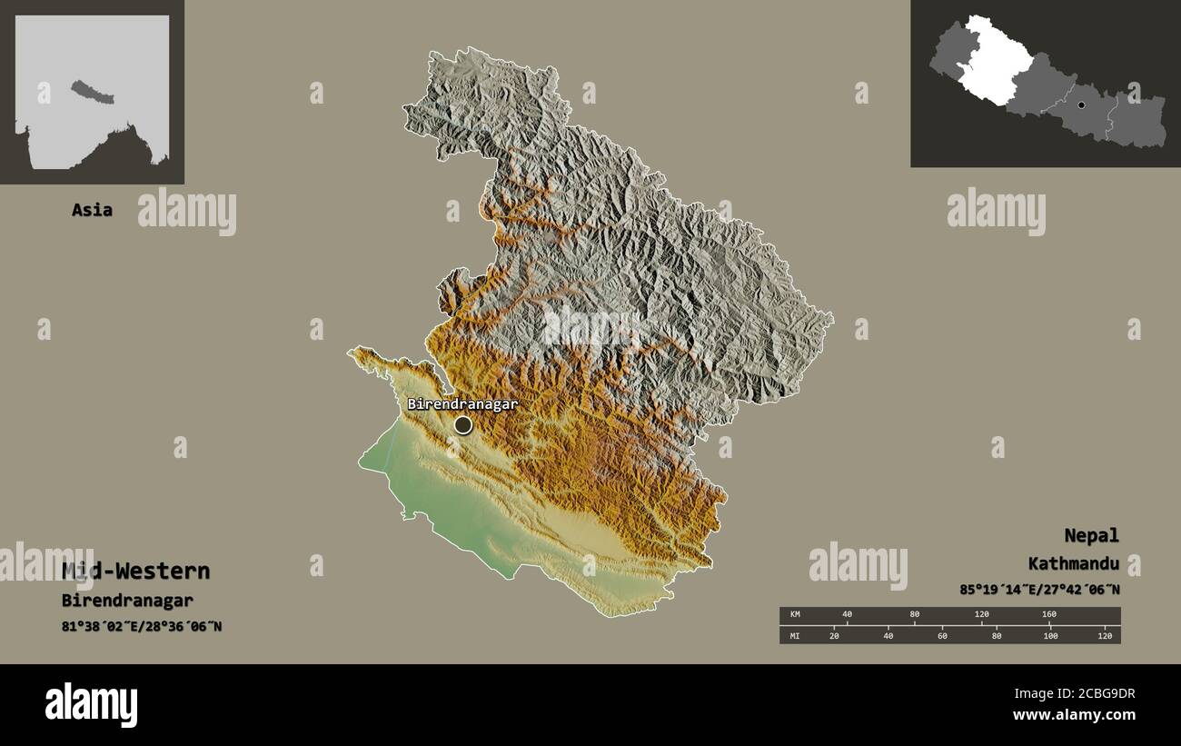Shape of Mid-Western, development region of Nepal, and its capital ...