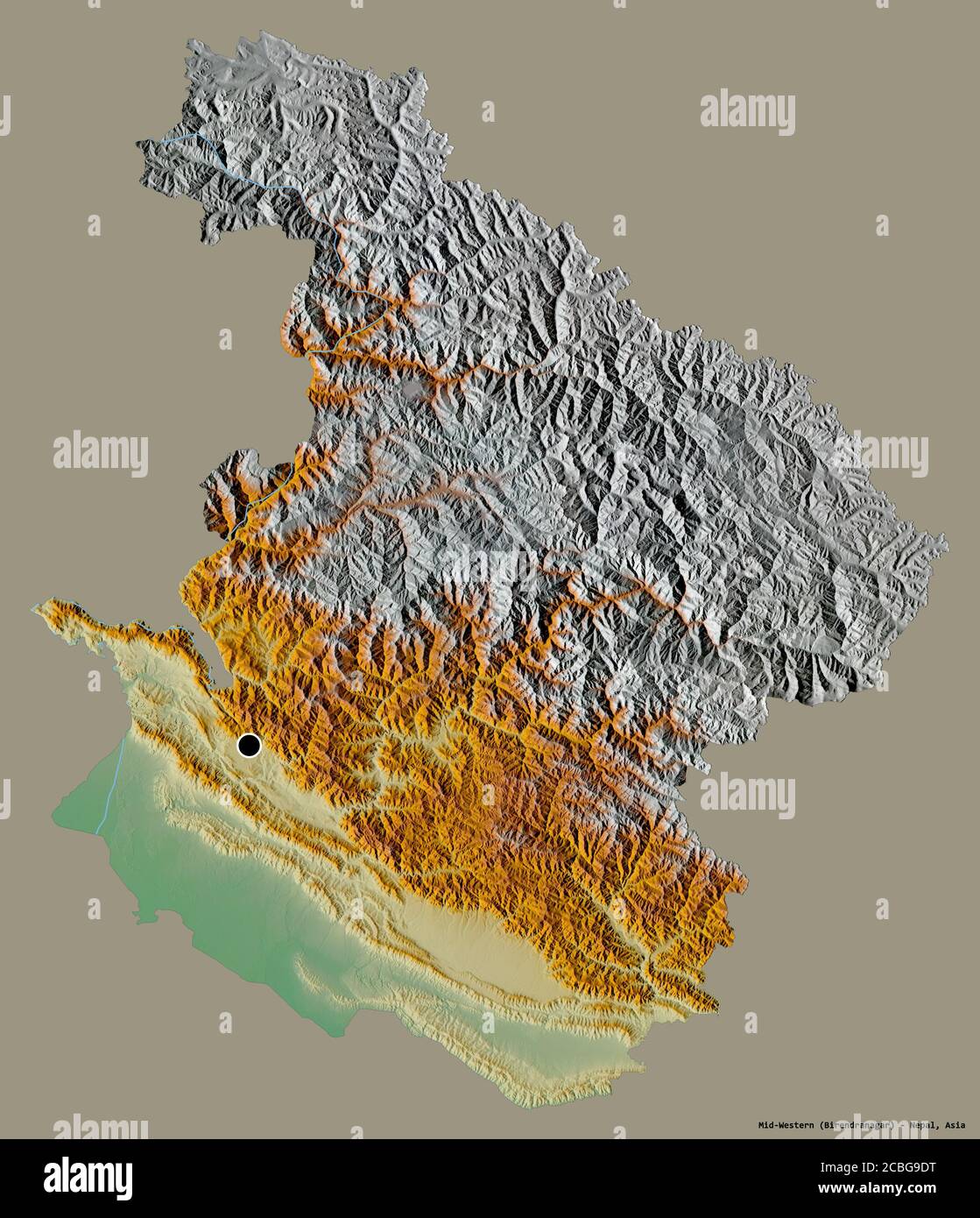 Shape of Mid-Western, development region of Nepal, with its capital ...