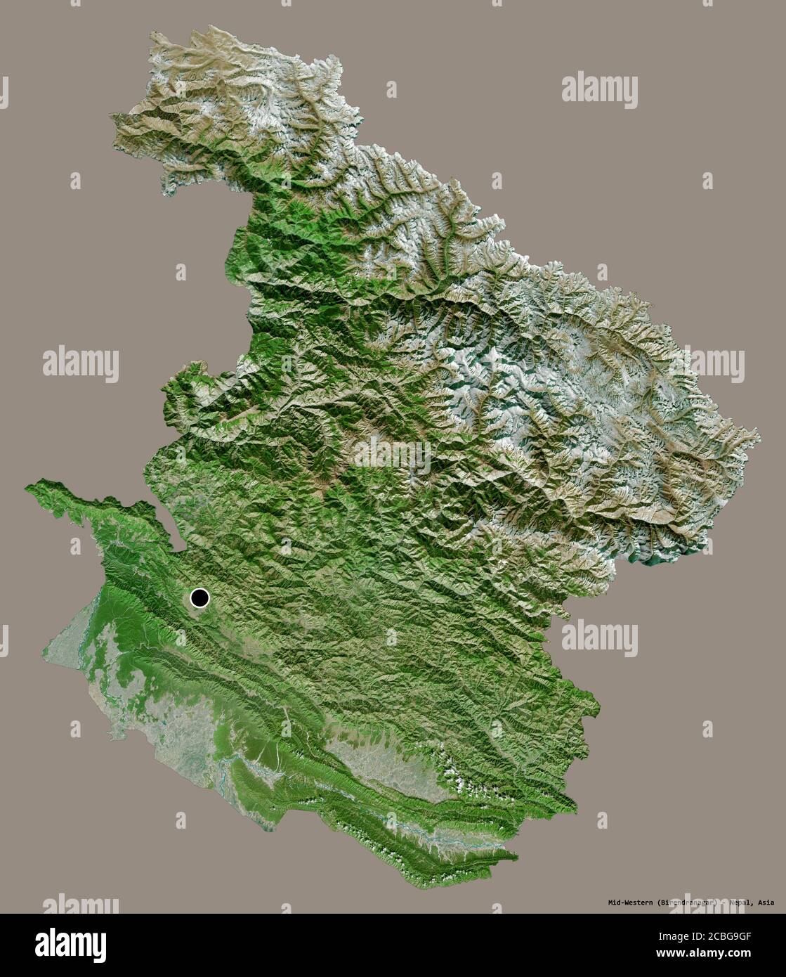 Shape of Mid-Western, development region of Nepal, with its capital ...