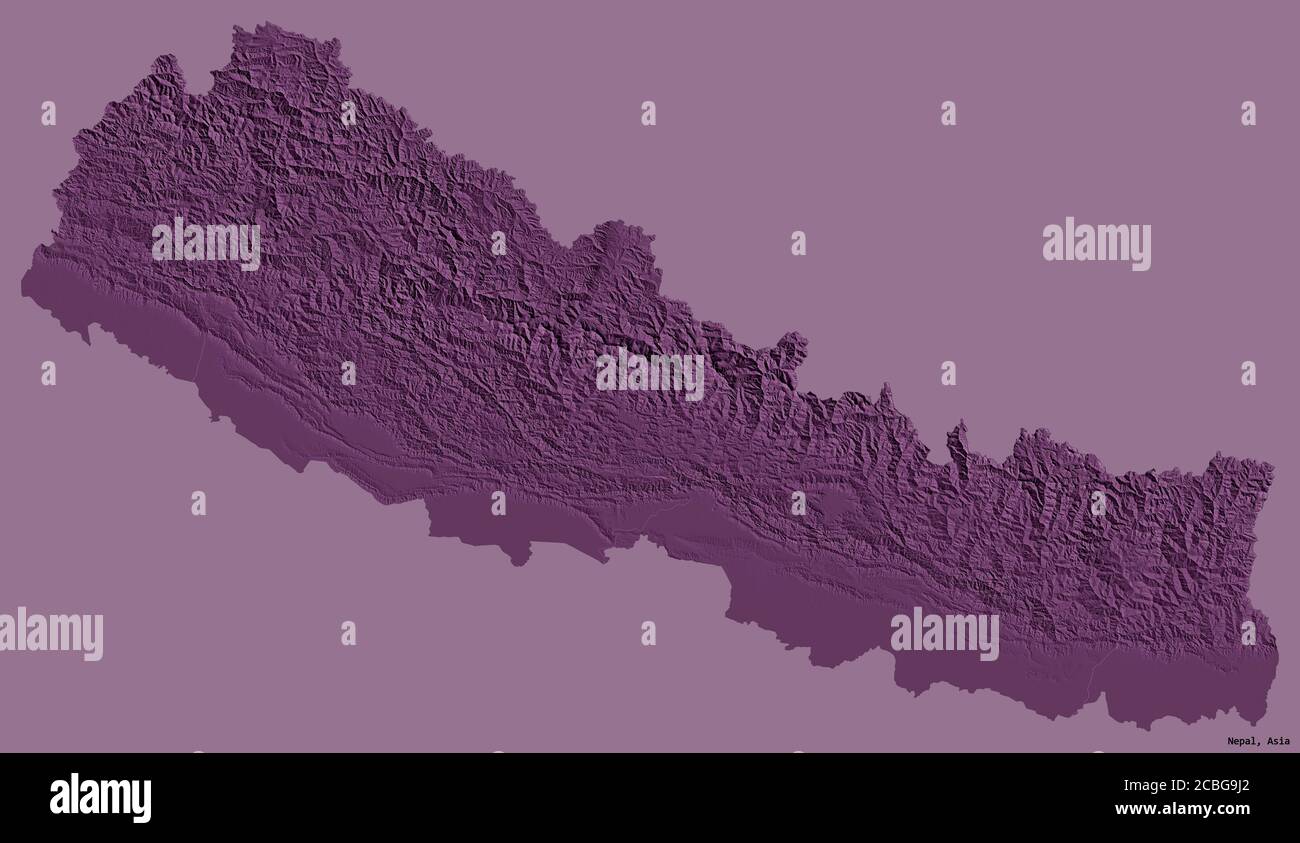 Shape of Nepal with its capital isolated on a solid color background ...