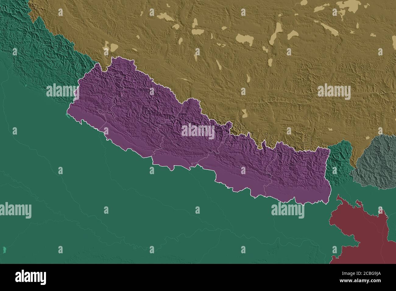 Extended area of Nepal with country outline, international and regional ...