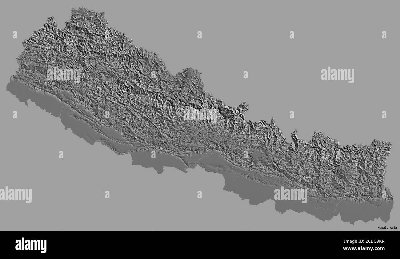 Shape of Nepal with its capital isolated on a solid color background ...