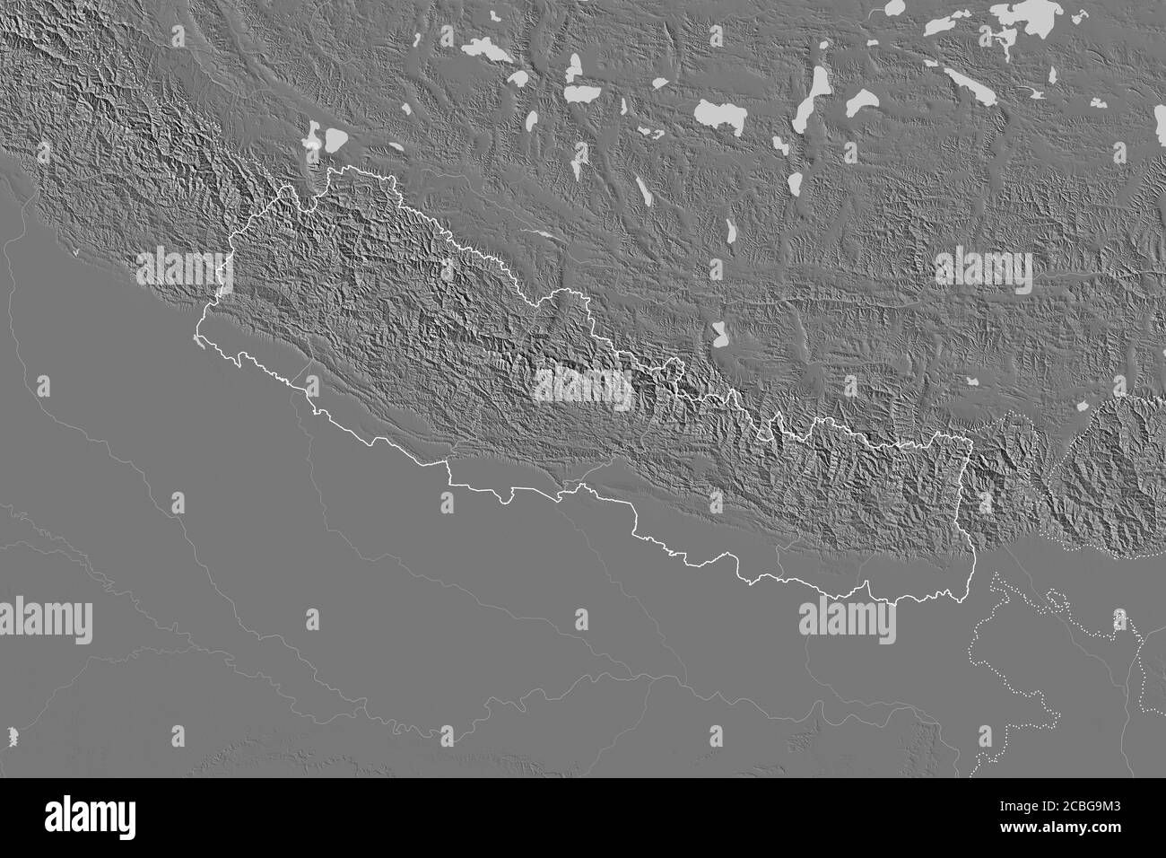Extended area of Nepal with country outline, international and regional ...