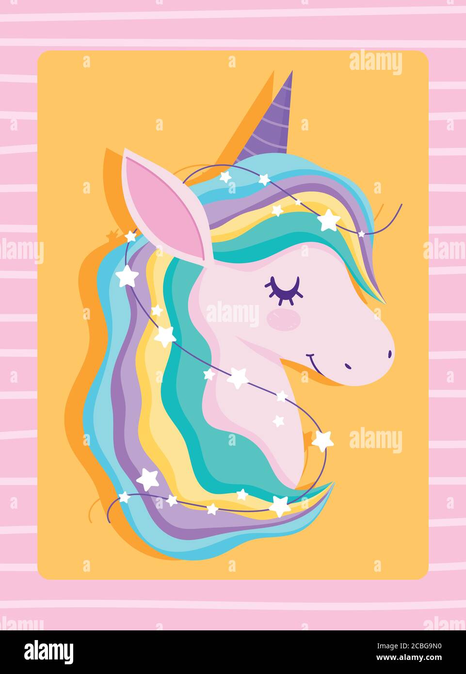 tangled unicorn with stars rainbow mane fantasy cartoon card vector ...
