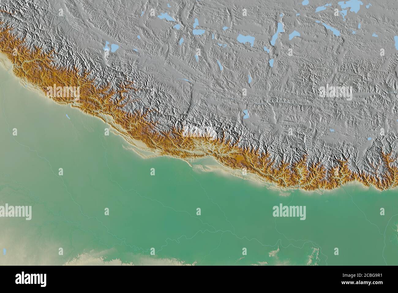 Extended area of Nepal. Topographic relief map. 3D rendering Stock ...