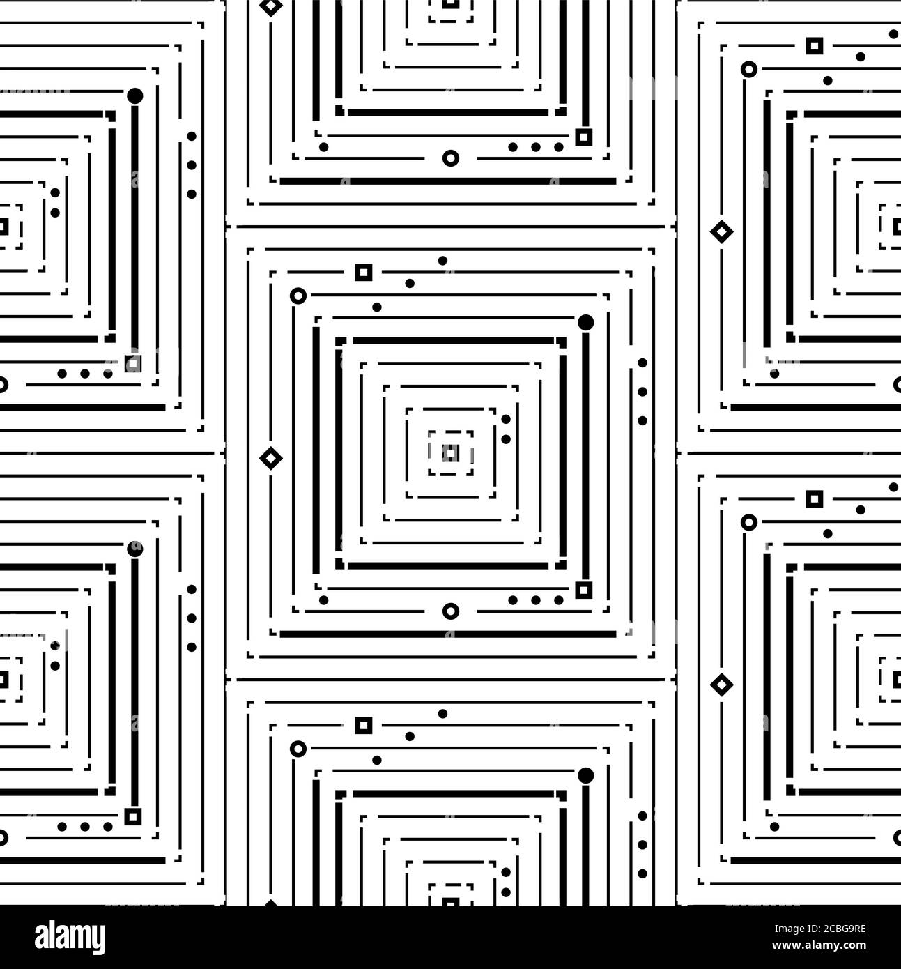 Thin black square with small circles, rhombuses seamless pattern ...