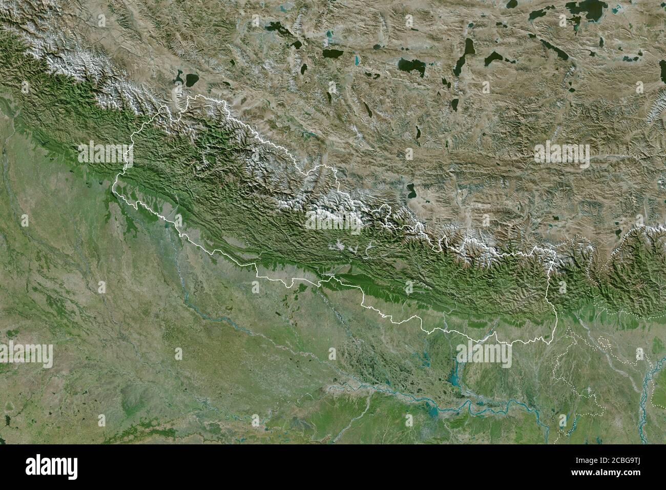 Extended area of Nepal with country outline, international and regional ...