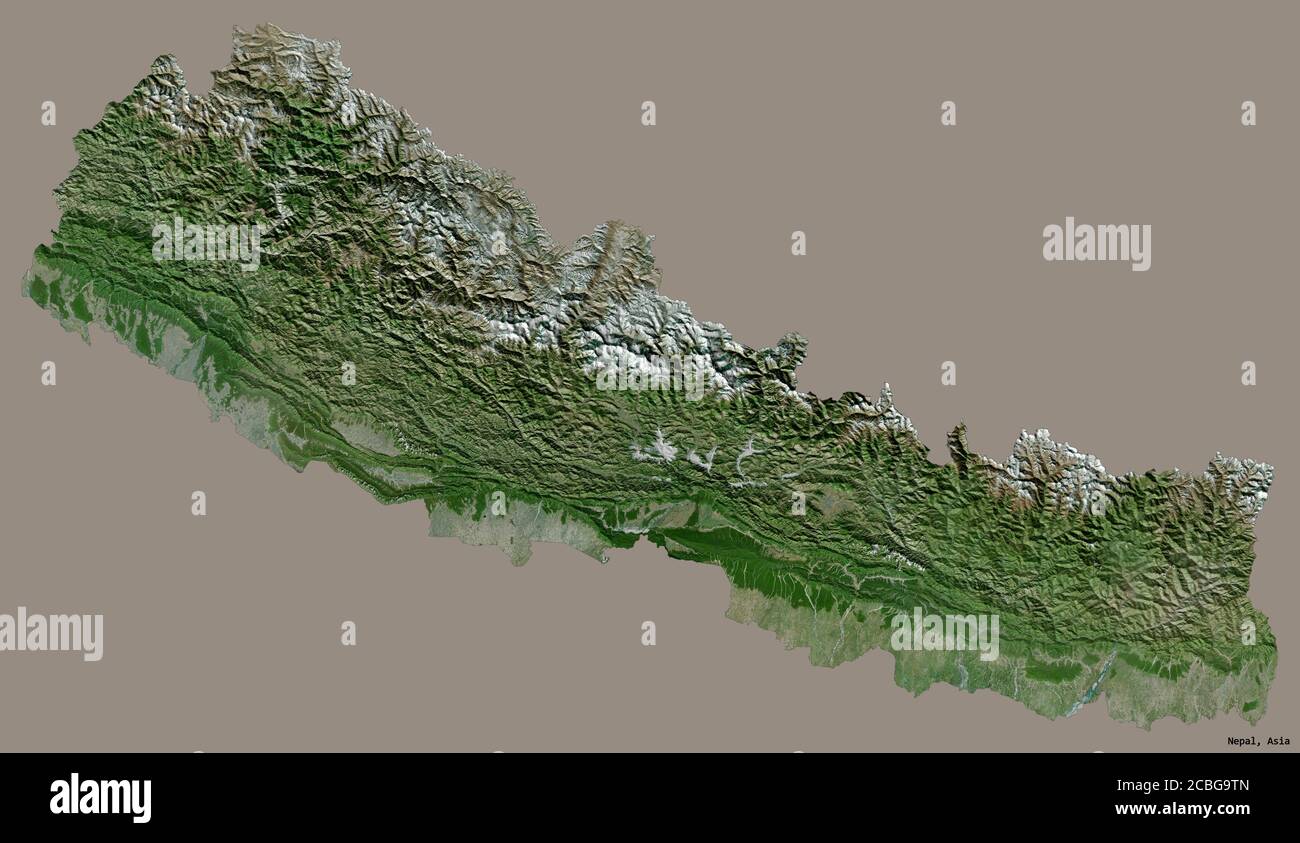 Shape of Nepal with its capital isolated on a solid color background ...