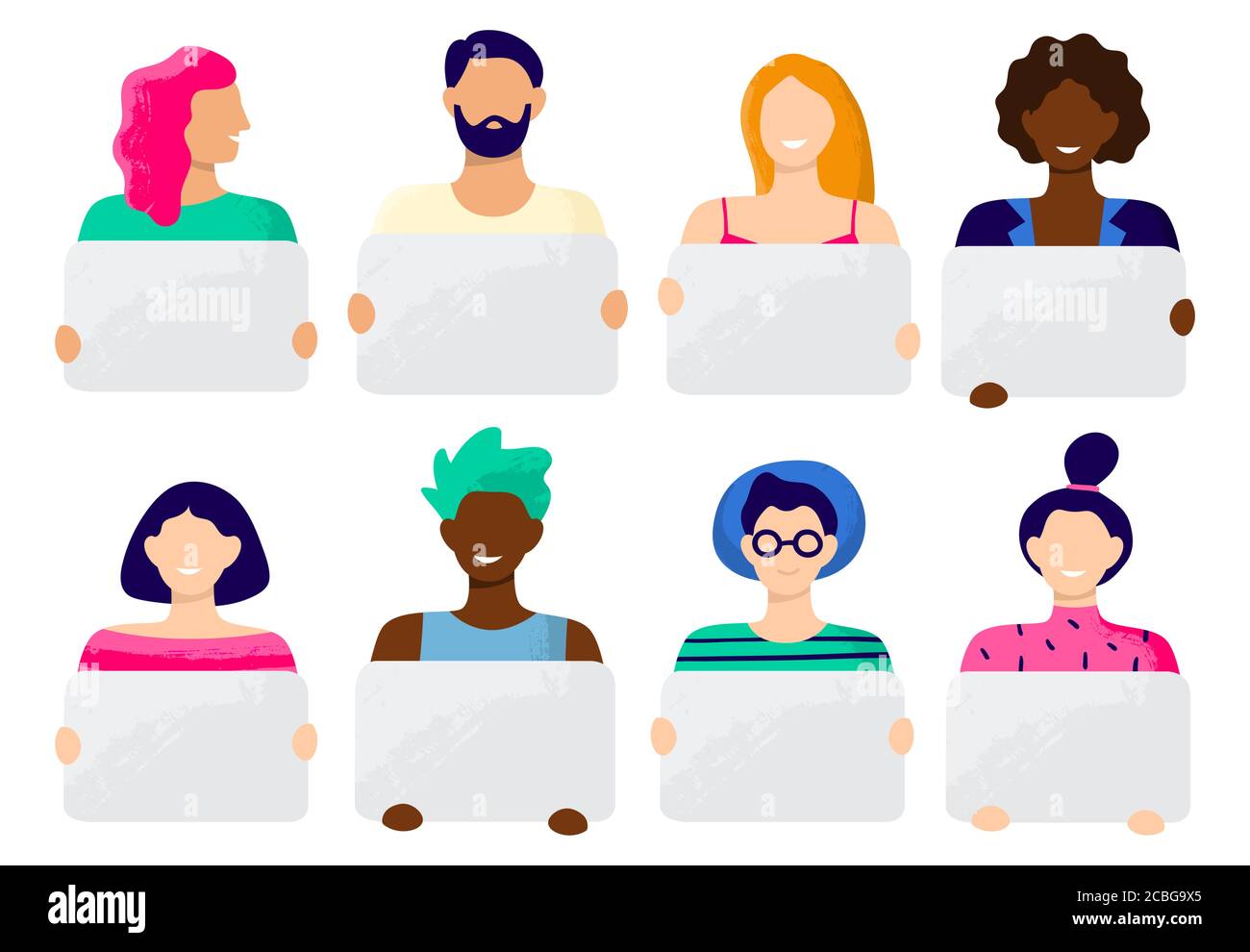 People holding banner. Group people with blank placard Stock Vector ...