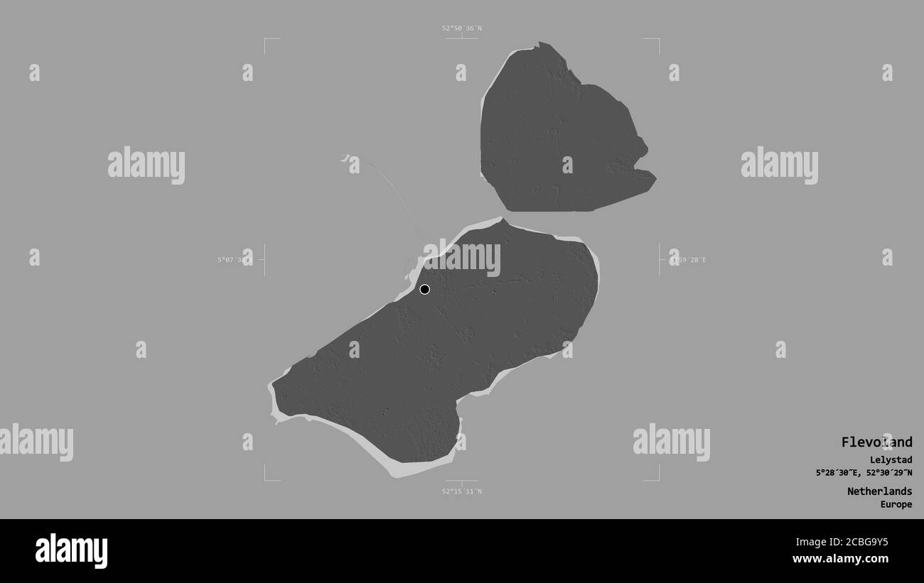 Area of Flevoland, province of Netherlands, isolated on a solid ...
