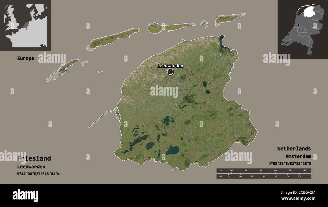 Shape of Friesland, province of Netherlands, and its capital. Distance ...