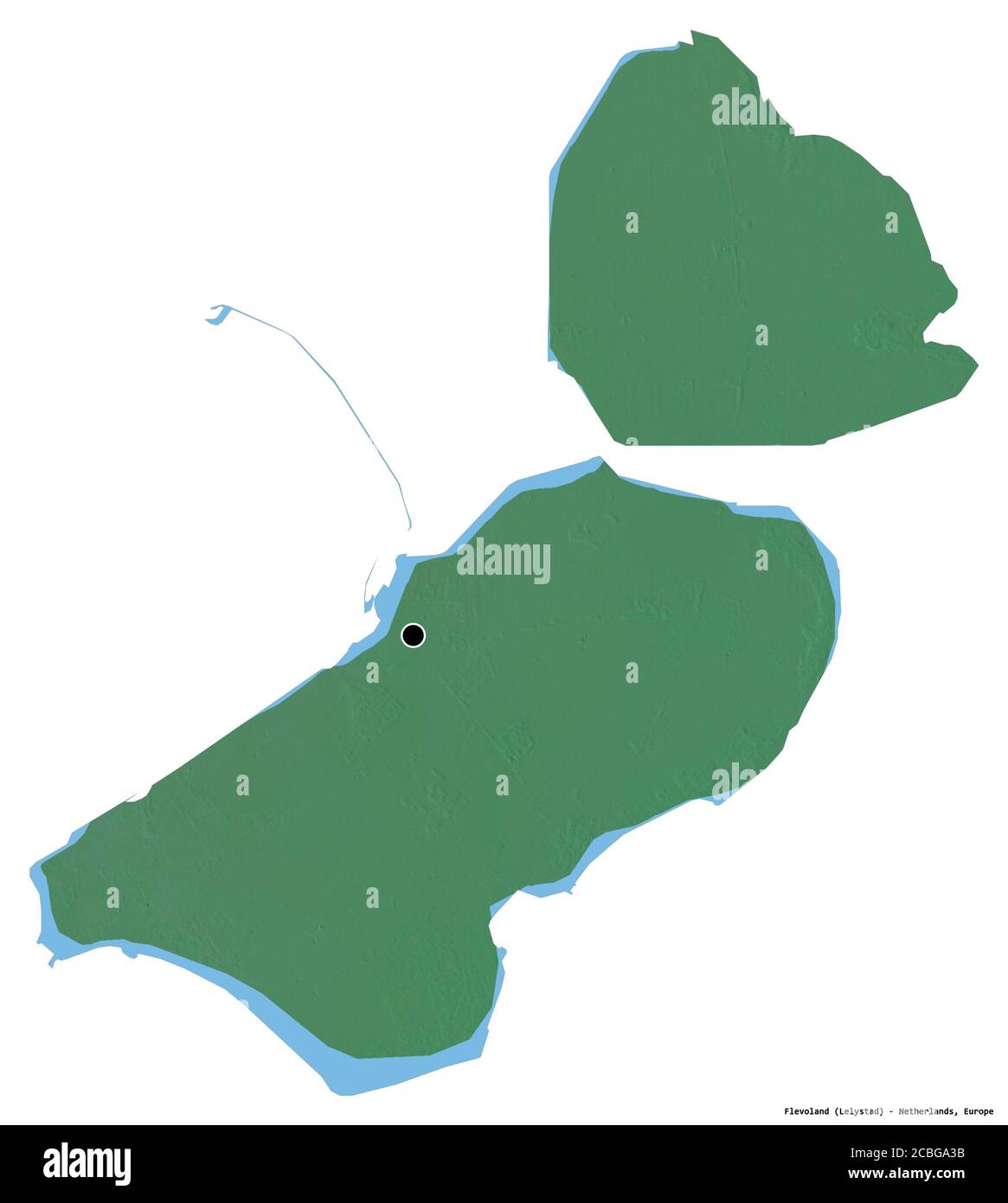 Shape of Flevoland, province of Netherlands, with its capital isolated ...
