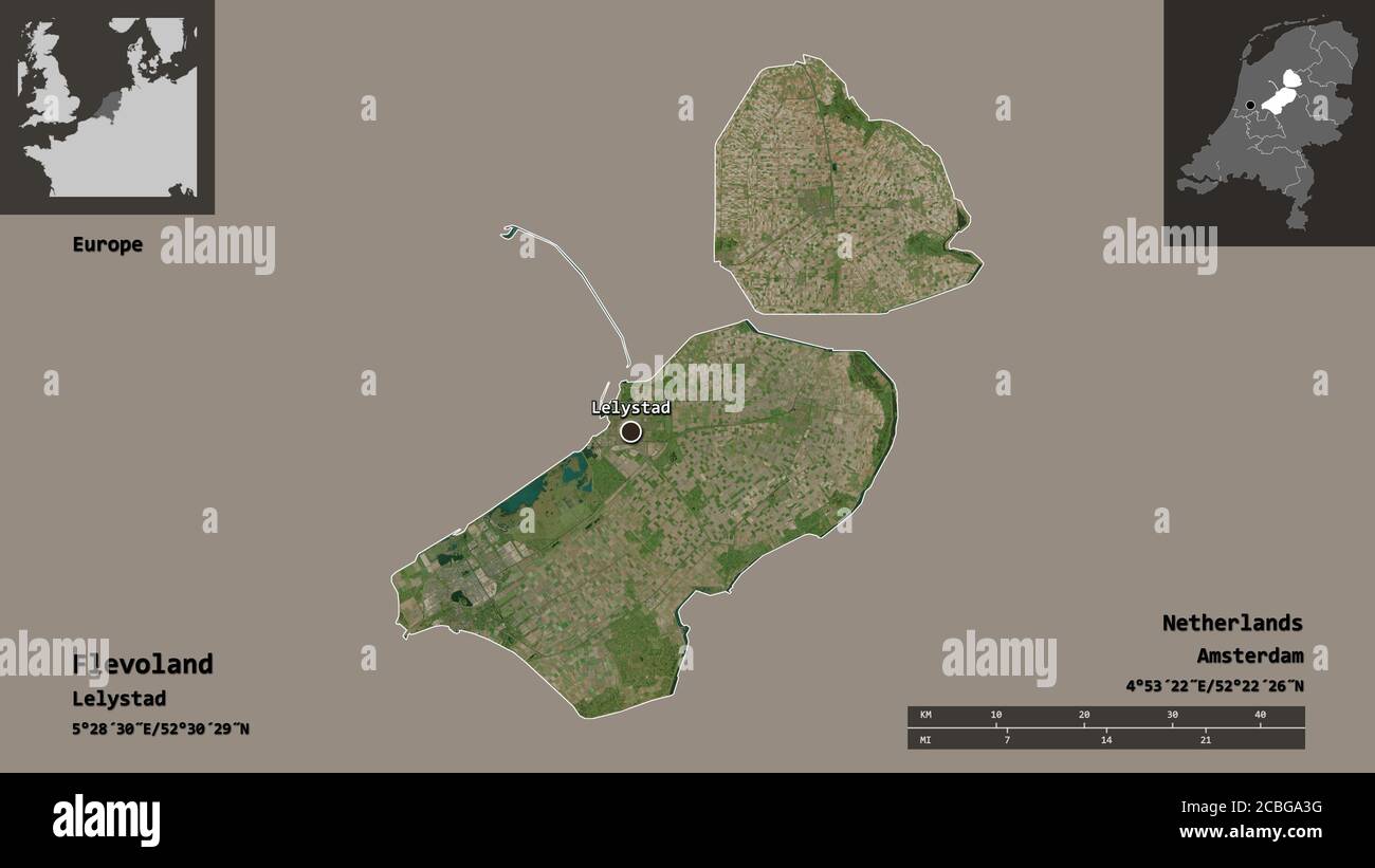 Shape of Flevoland, province of Netherlands, and its capital. Distance ...