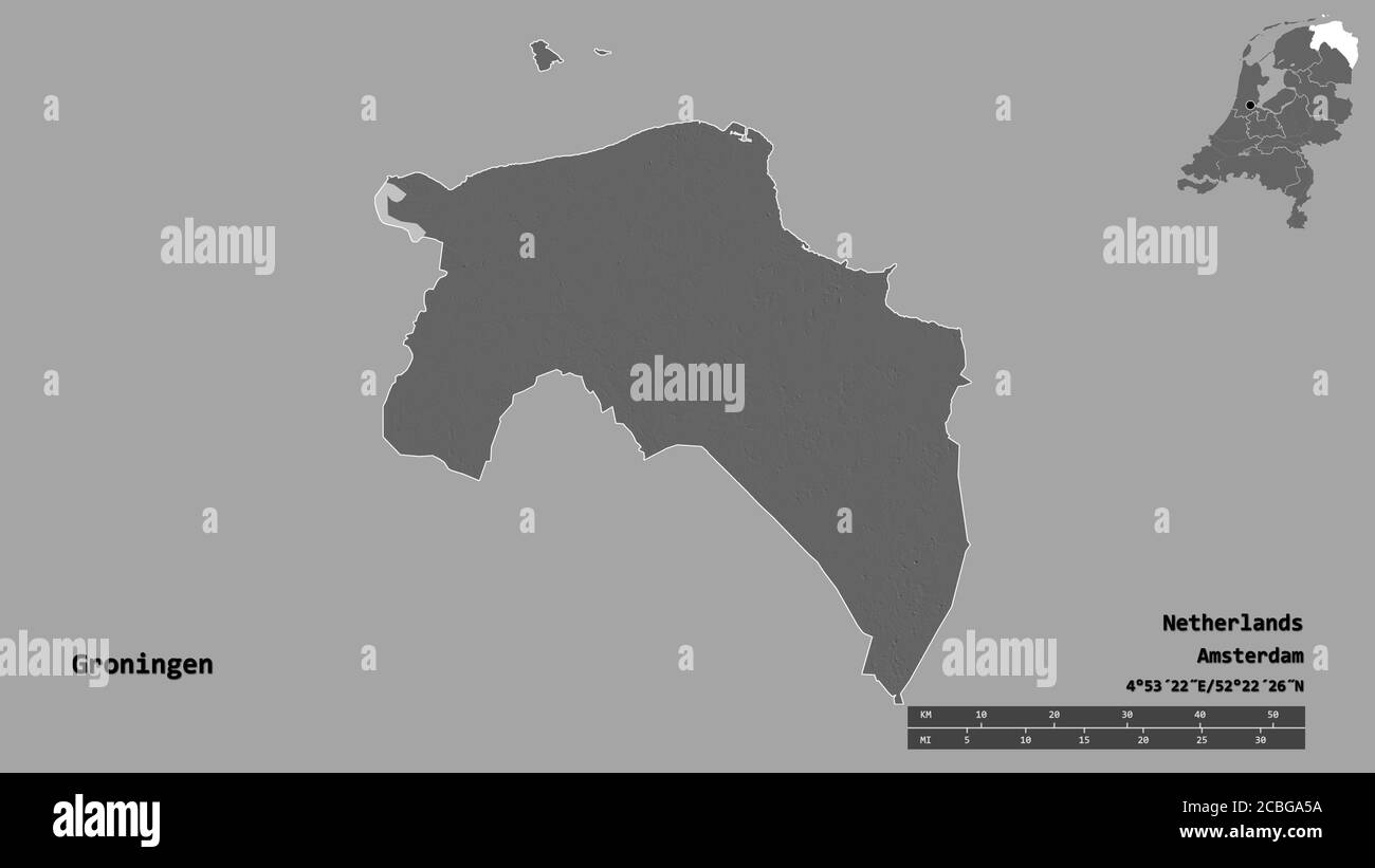 Shape of Groningen, province of Netherlands, with its capital isolated ...