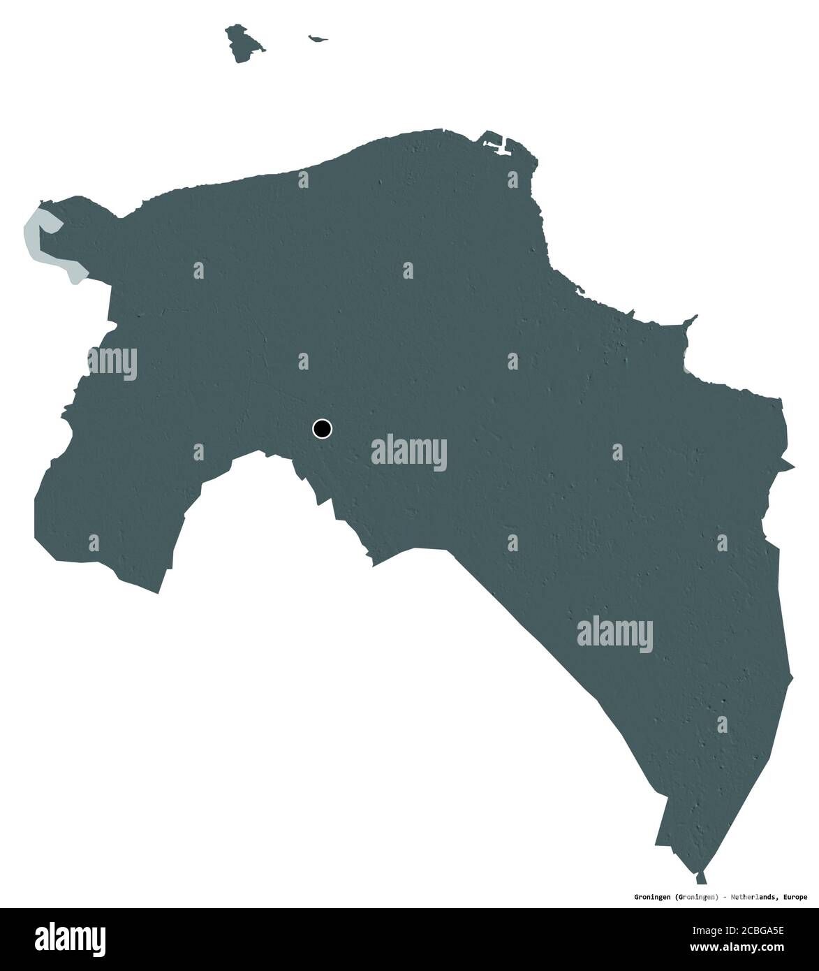 Shape of Groningen, province of Netherlands, with its capital isolated ...
