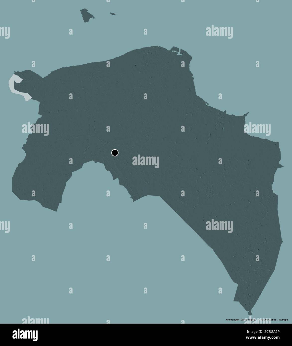 Shape of Groningen, province of Netherlands, with its capital isolated ...
