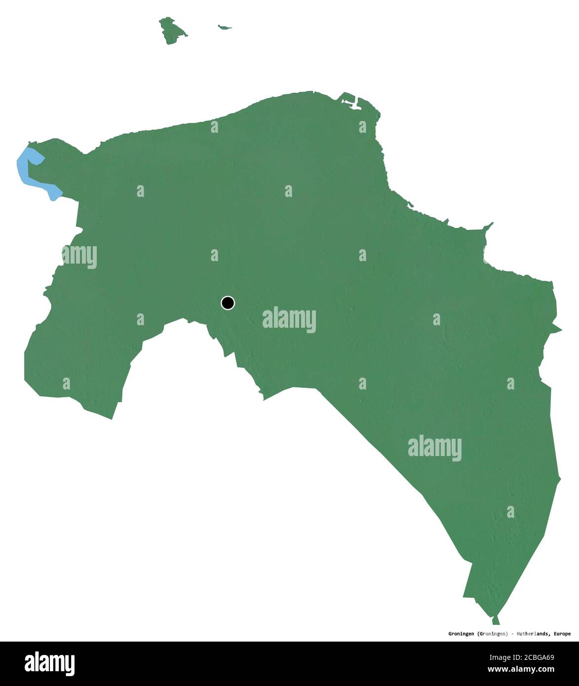 Shape of Groningen, province of Netherlands, with its capital isolated ...