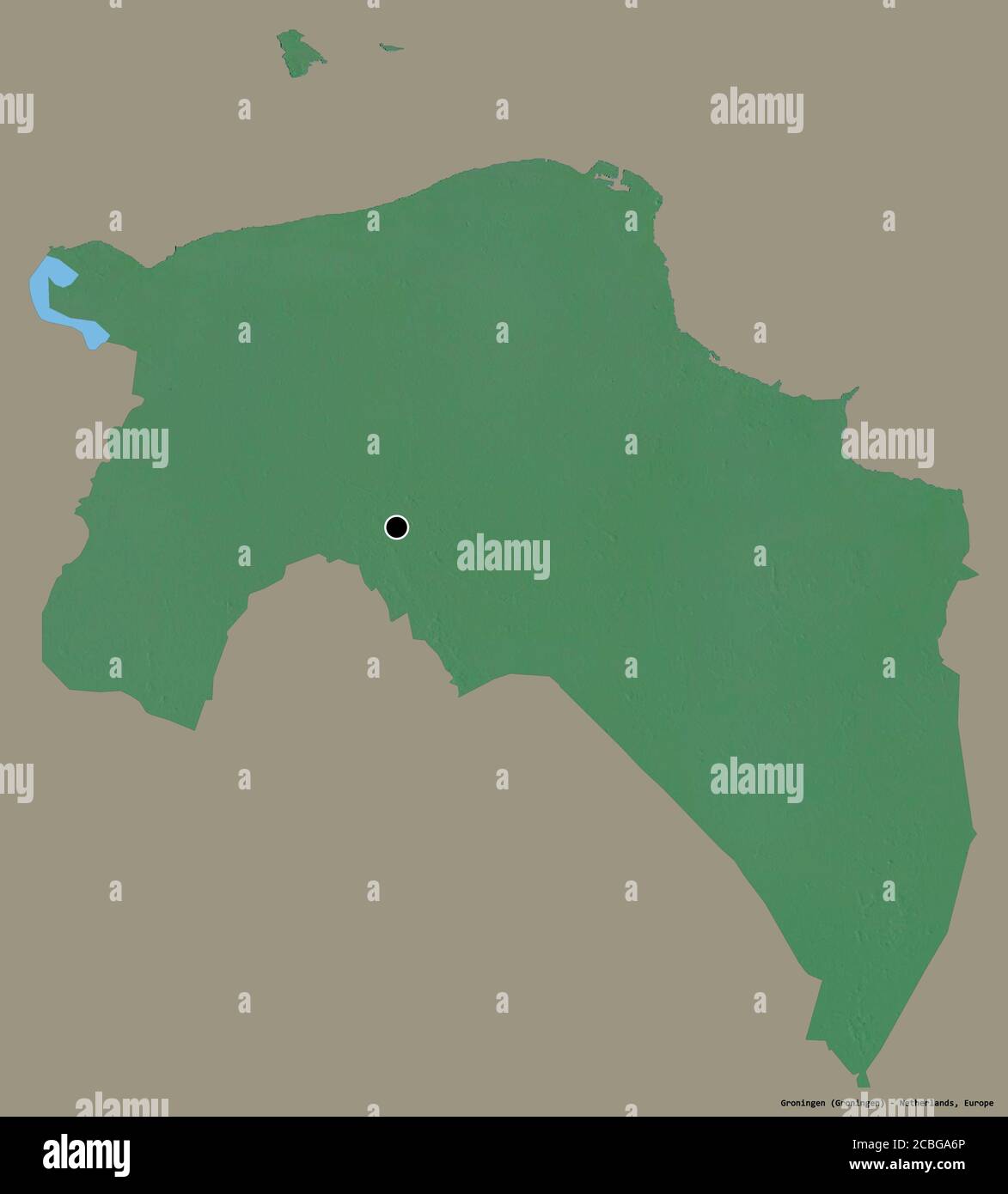 Shape of Groningen, province of Netherlands, with its capital isolated ...