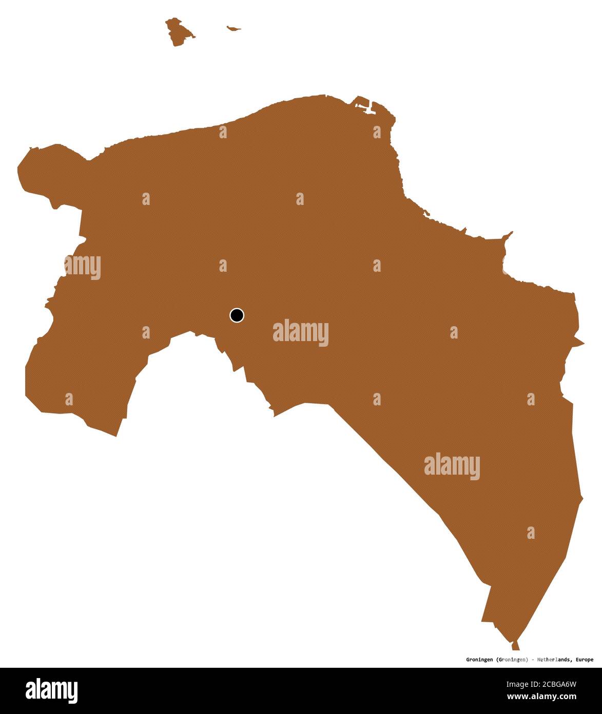 Shape of Groningen, province of Netherlands, with its capital isolated ...