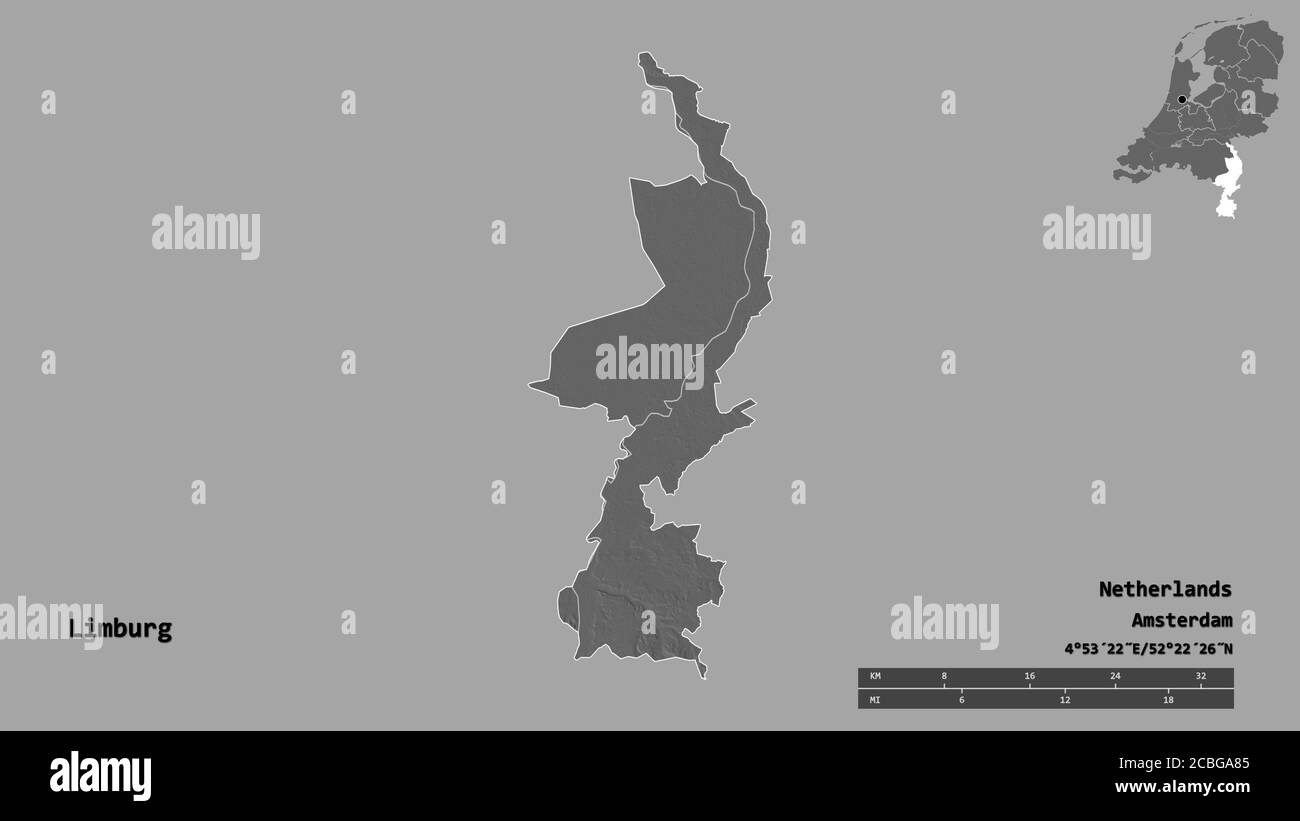 Shape of Limburg, province of Netherlands, with its capital isolated on ...