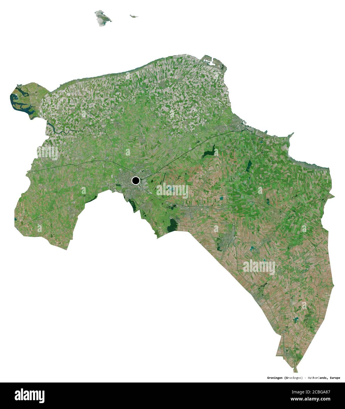 Shape of Groningen, province of Netherlands, with its capital isolated ...