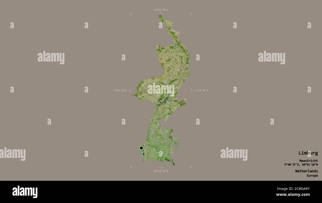 Area of Limburg, province of Netherlands, isolated on a solid ...