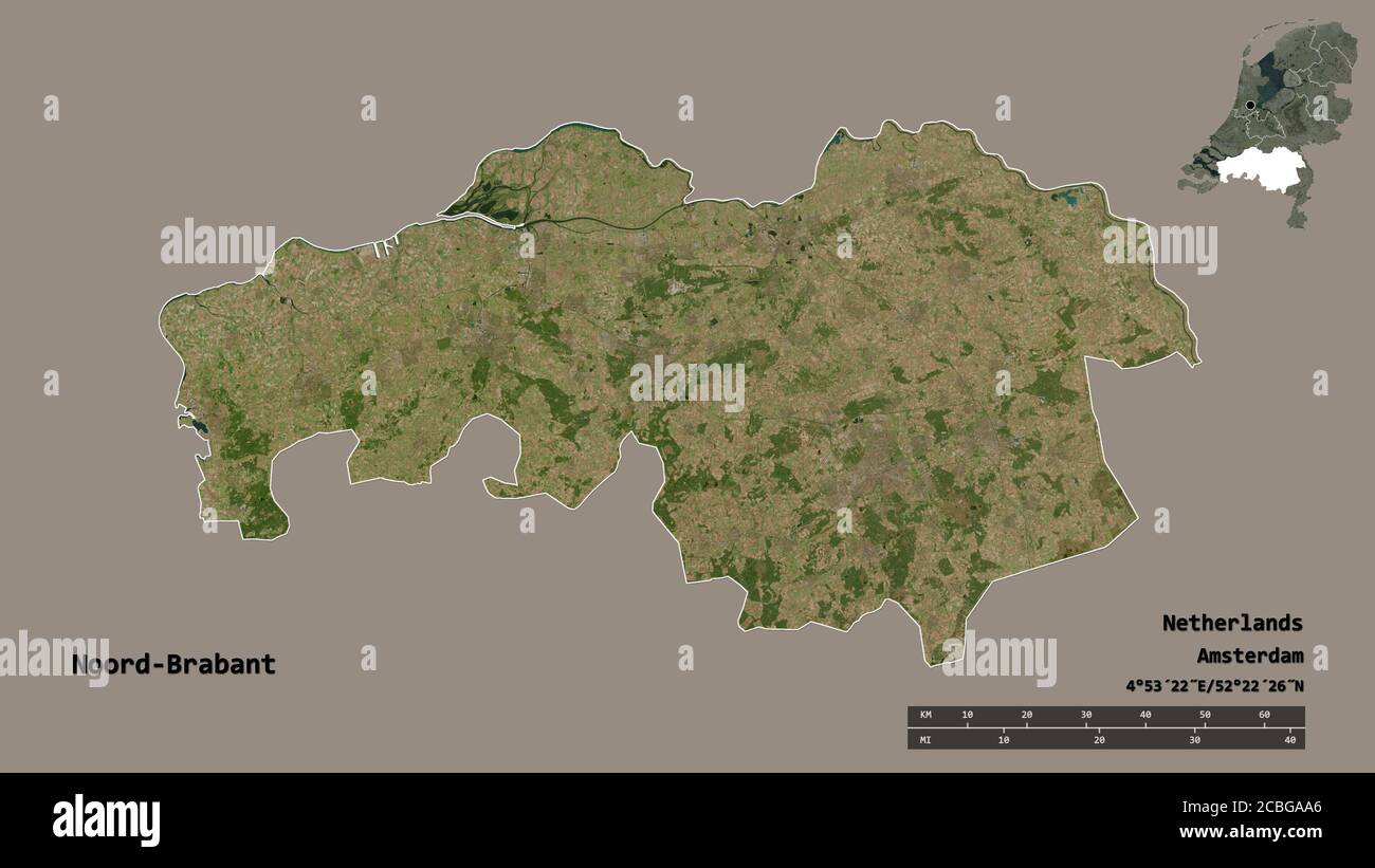 Shape of Noord-Brabant, province of Netherlands, with its capital ...