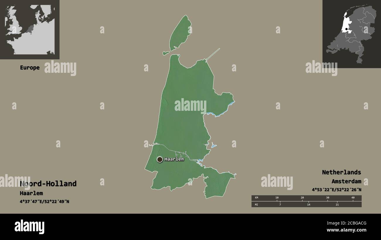 Shape of Noord-Holland, province of Netherlands, and its capital ...