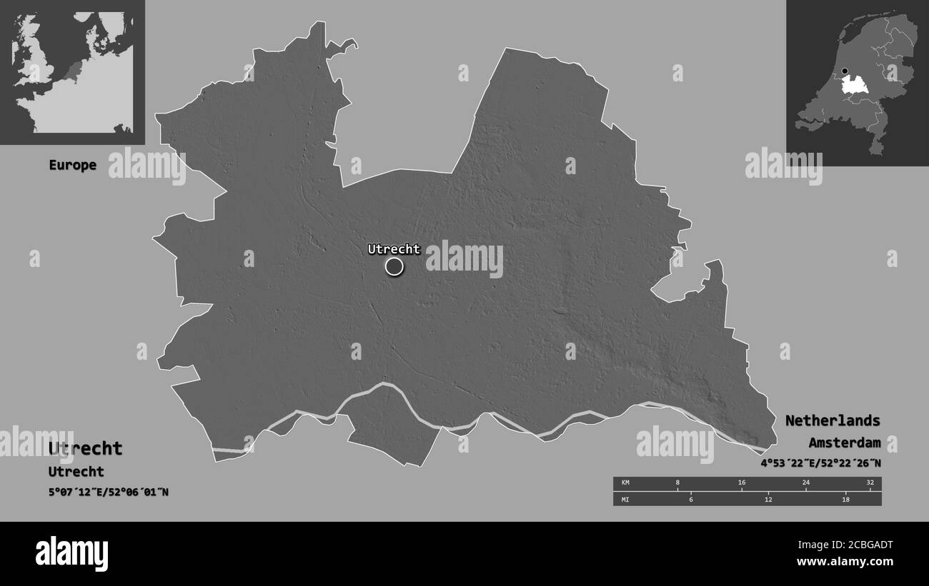 Shape of Utrecht, province of Netherlands, and its capital. Distance ...