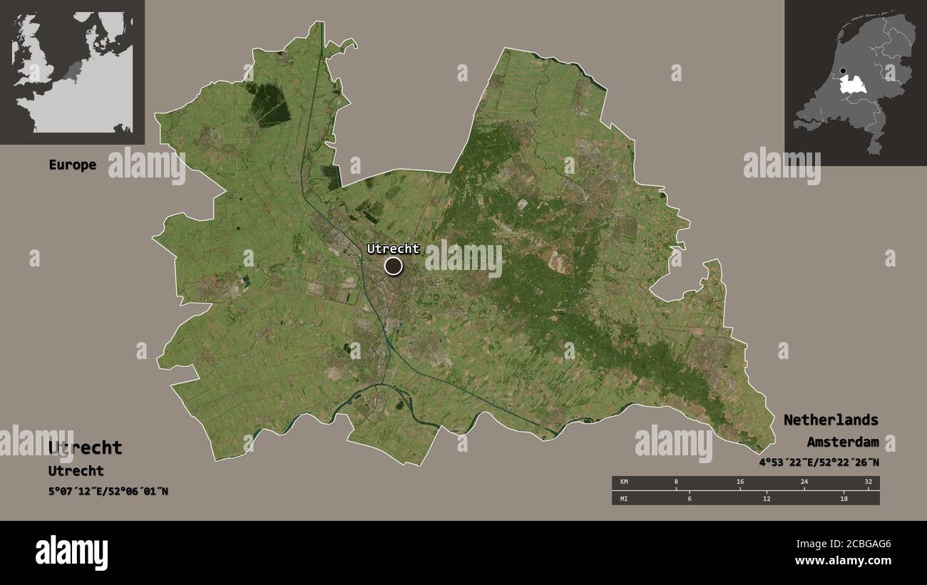 Shape of Utrecht, province of Netherlands, and its capital. Distance ...