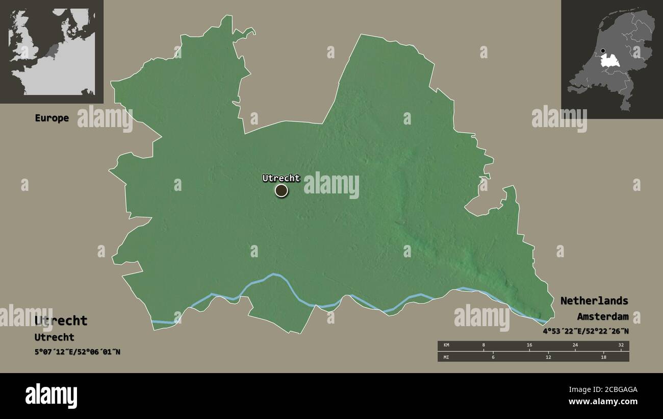 Shape of Utrecht, province of Netherlands, and its capital. Distance ...