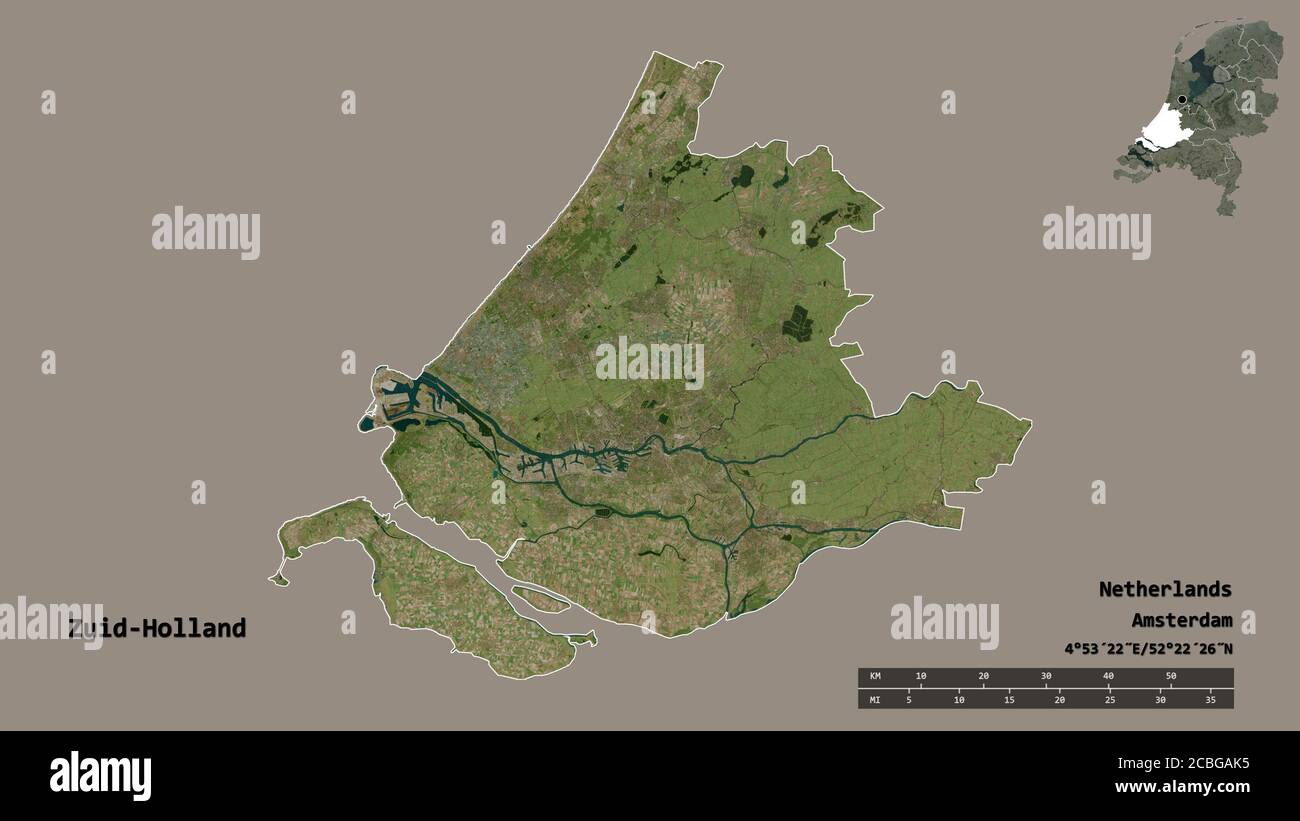 Shape of Zuid-Holland, province of Netherlands, with its capital ...