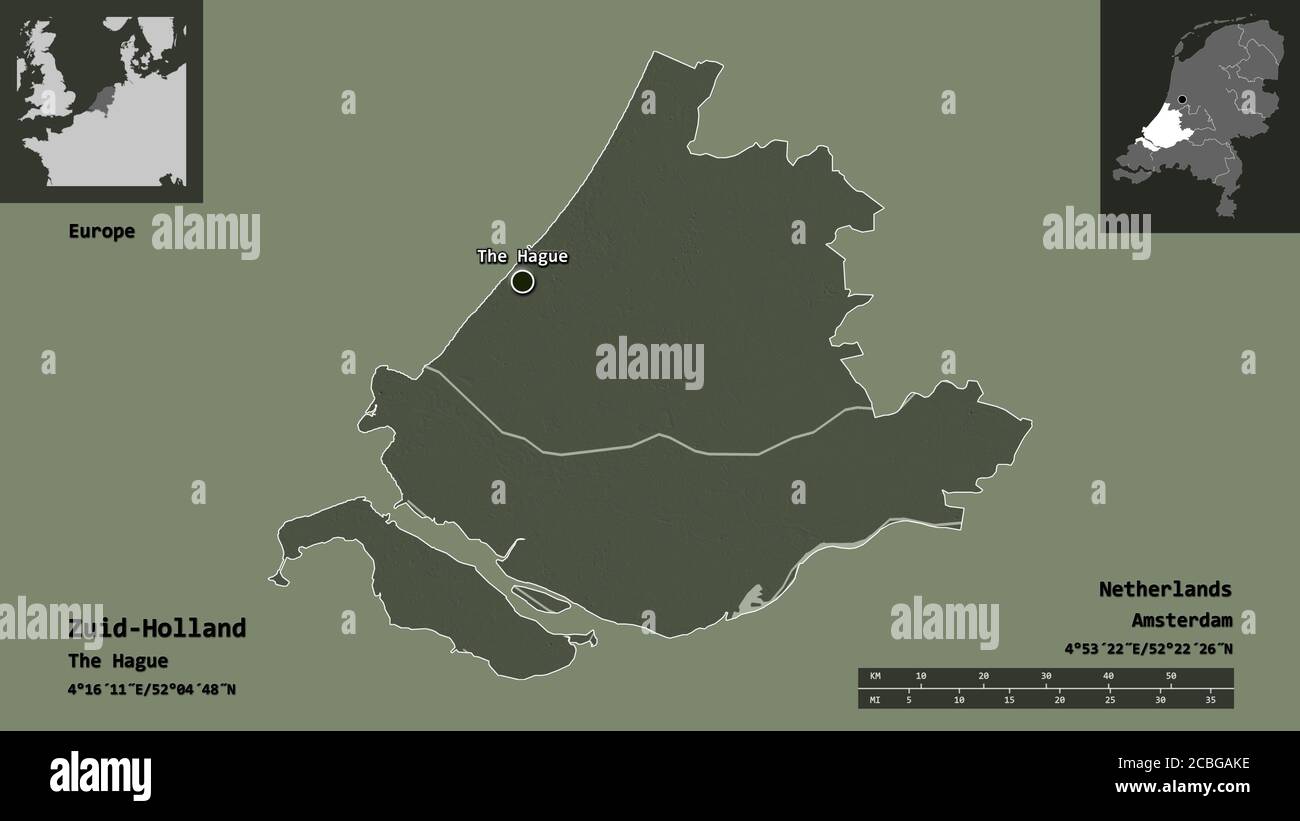 Shape of Zuid-Holland, province of Netherlands, and its capital ...