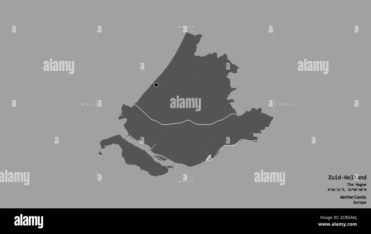Area of Zuid-Holland, province of Netherlands, isolated on a solid ...